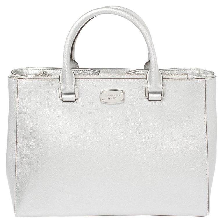 MICHAEL Michael Kors Metallic Silver Leather Medium Kellen Satchel For ...