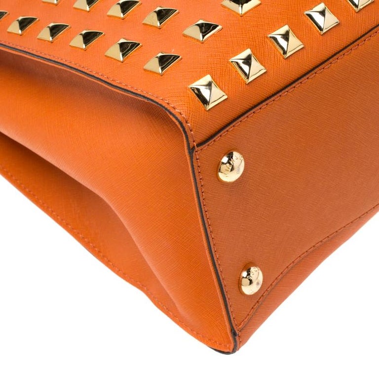 MICHAEL Michael Kors Orange Leather Large Studded Hamilton Tote For ...