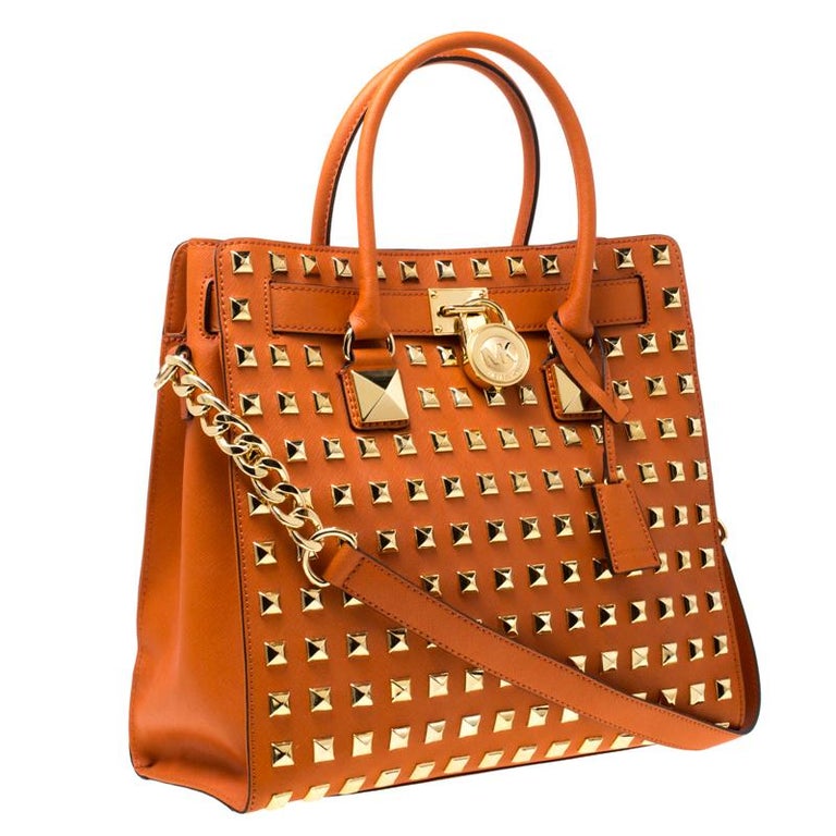MICHAEL Michael Kors Orange Leather Large Studded Hamilton Tote For ...