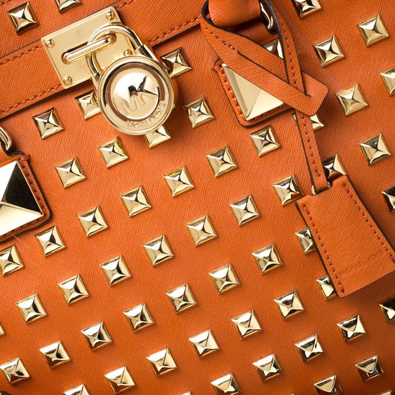 MICHAEL Michael Kors Orange Leather Large Studded Hamilton Tote For ...