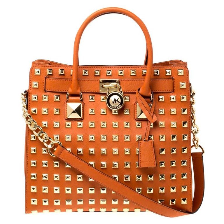MICHAEL Michael Kors Orange Leather Large Studded Hamilton Tote For ...