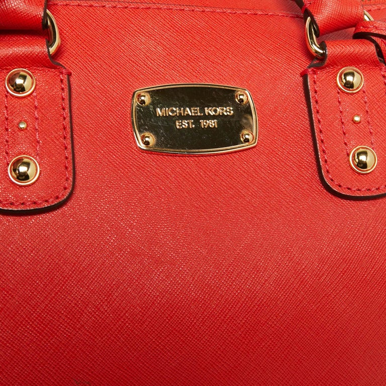 MICHAEL Michael Kors Red Saffiano Leather Dome Satchel For Sale at 1stDibs
