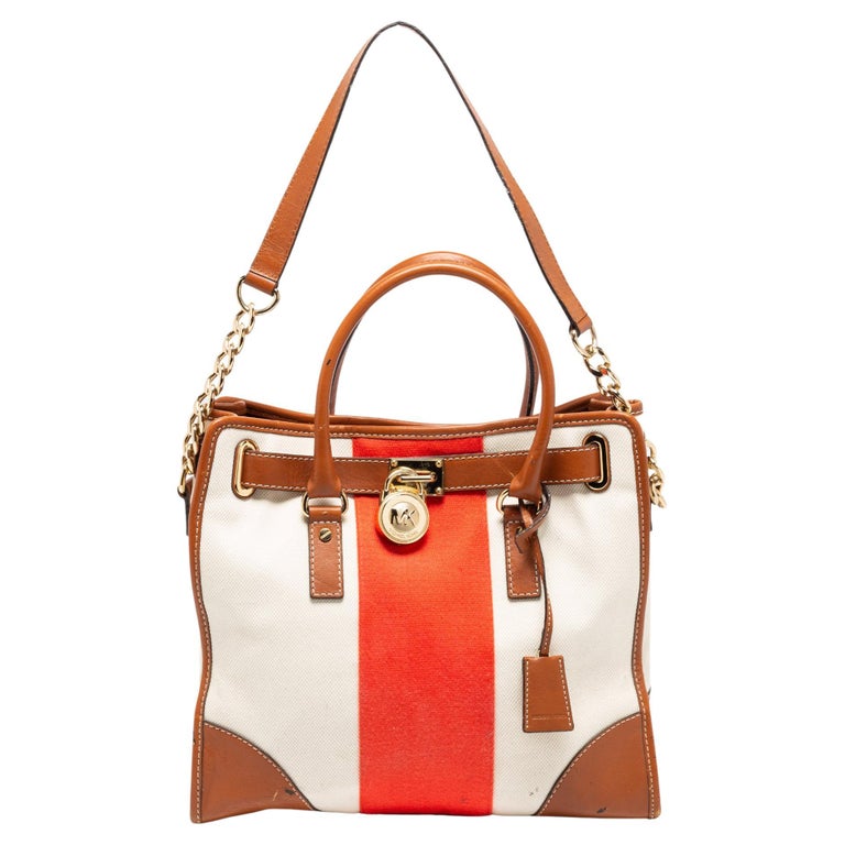 MICHAEL Michael Kors Tri Color Leather And Canvas Large Hamilton Tote ...