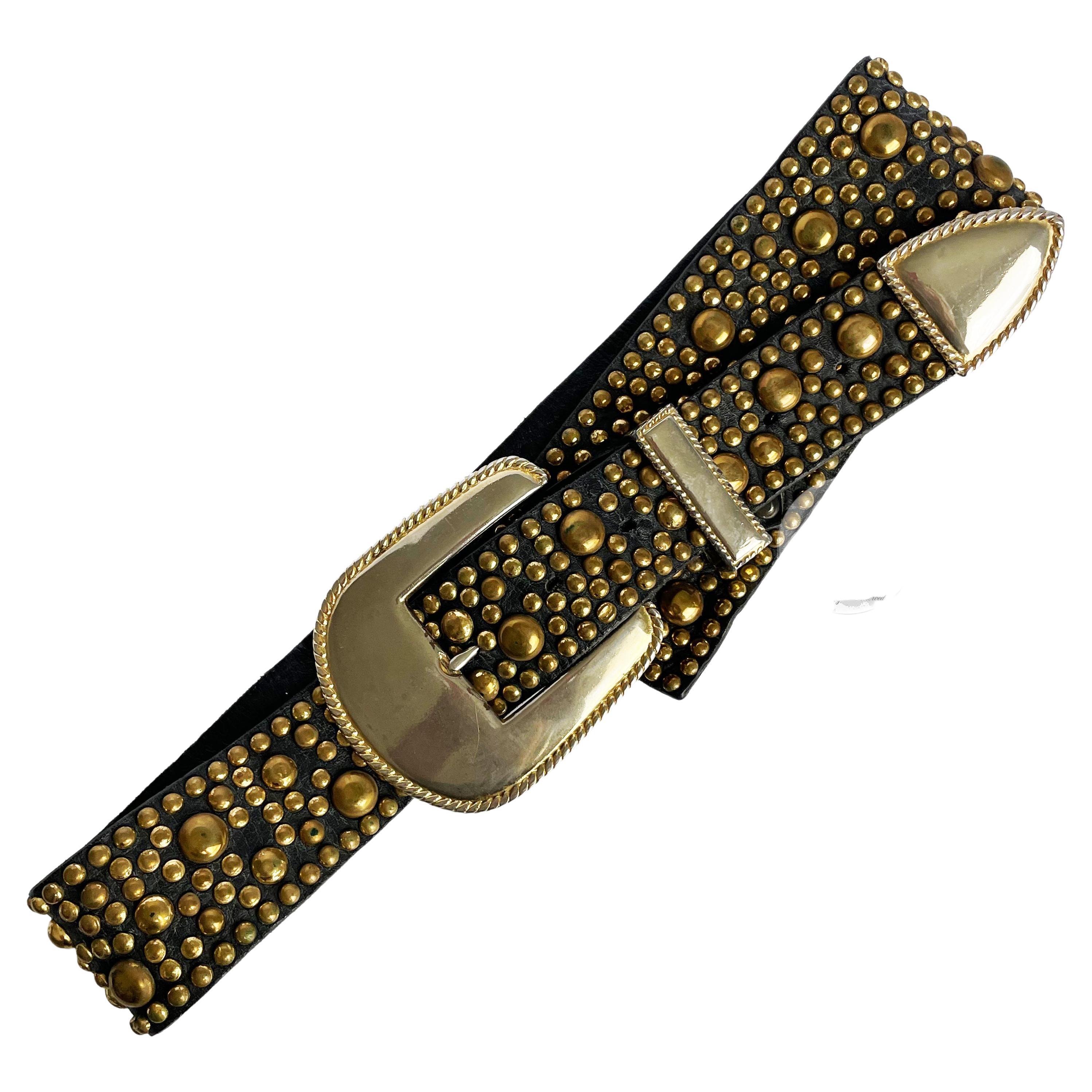 1980s Crystal Studded Leather Belt For Sale at 1stDibs