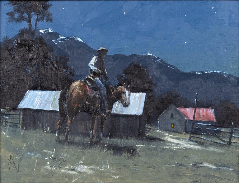 Michael Ome Untiedt - Going Home, Cowboy Nocturne Oil Painting on ...