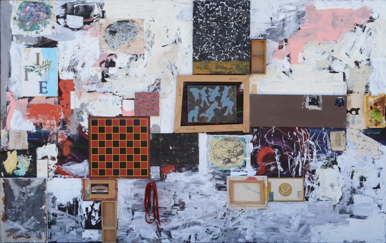 Michael Pauker - Assemblage with Checkerboard on Canvas For Sale at 1stDibs