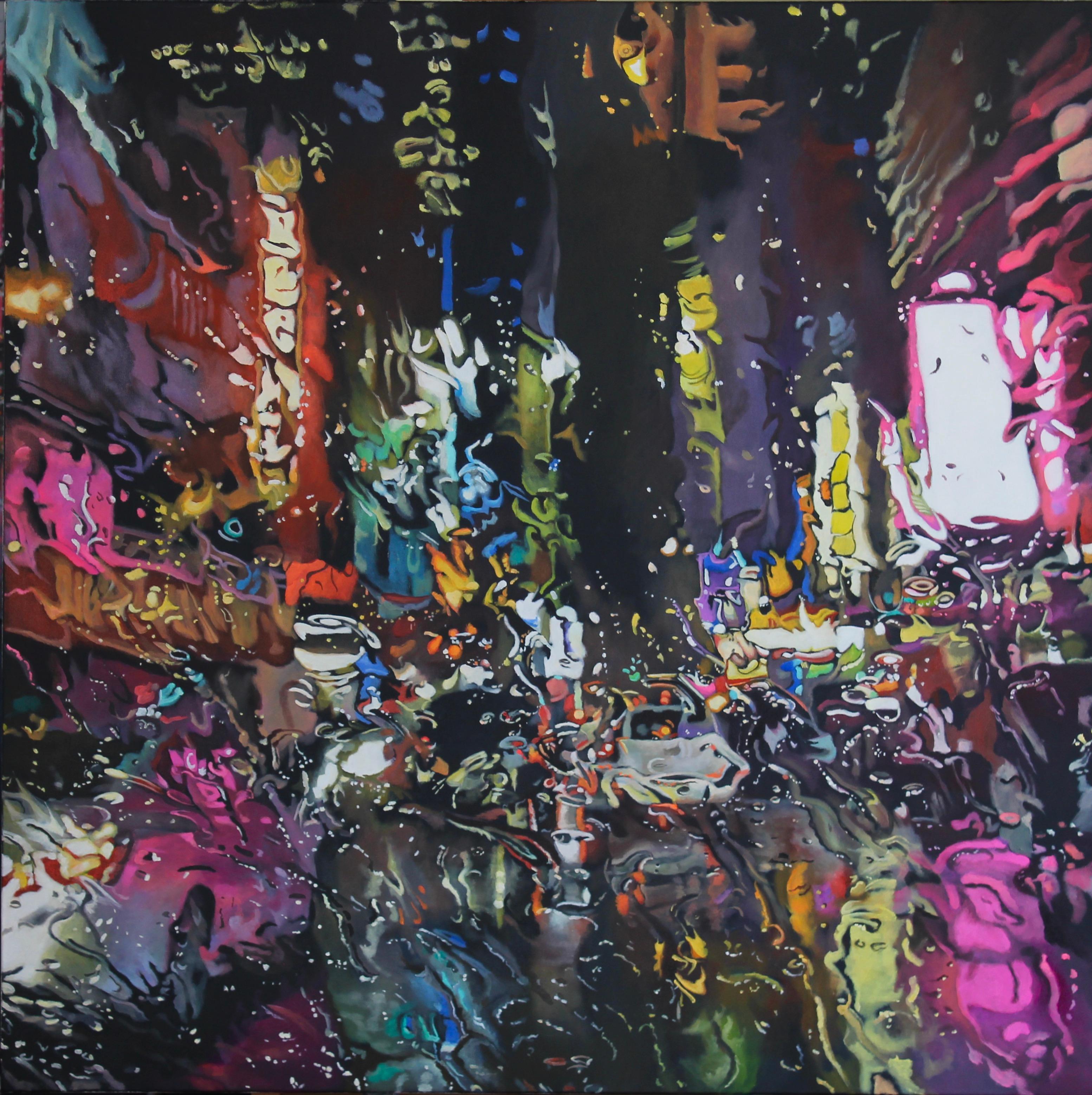 Michael Steinbrick - Crosstown rains - cityscape neon vibrant realism ...