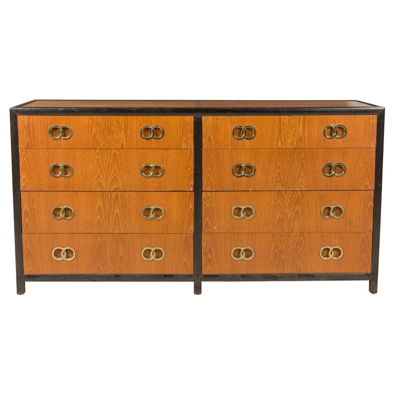Michael Taylor 8-Drawer Walnut and Interlocking Brass Ring Pull Low ...