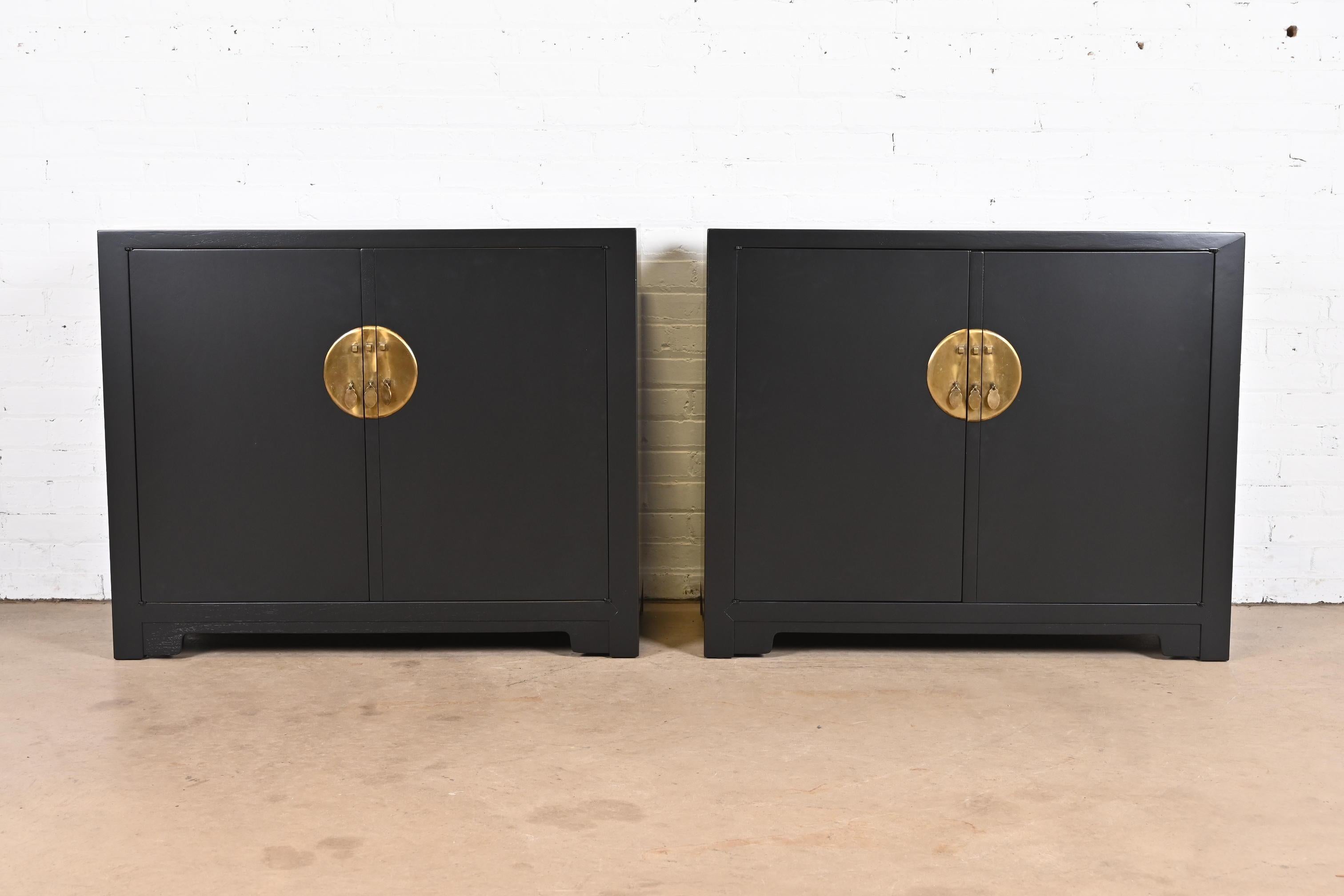 Michael Taylor for Baker Far East Collection Black Lacquered Cabinets, Pair For Sale at 1stDibs