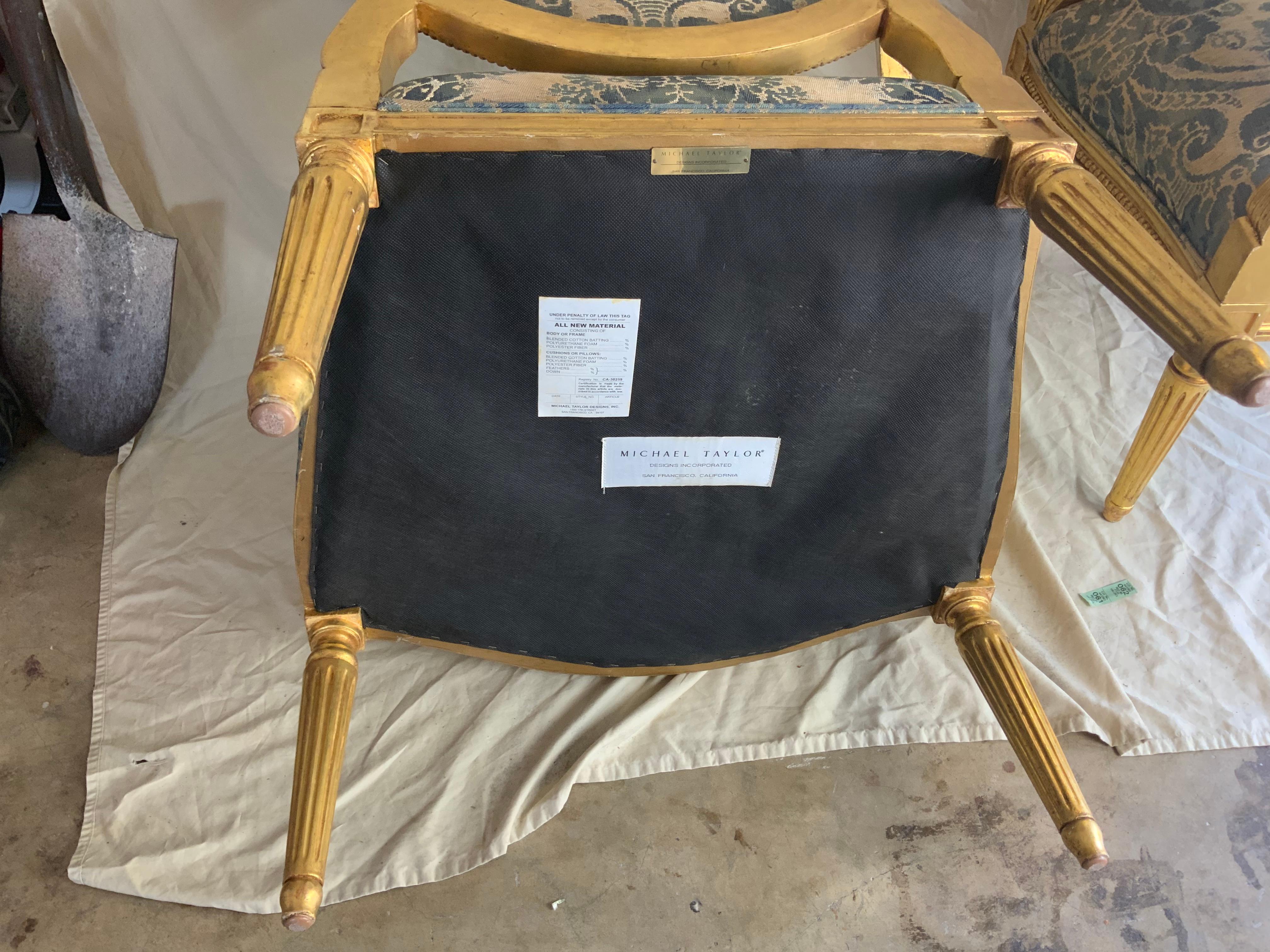 Michael Taylor Louis XV1 Style Gilt Armchairs at 1stDibs