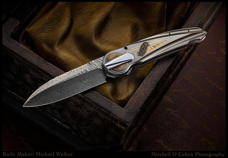 Michael Walker, D-Lock Folder Knife with 22K Gold Inlays at 1stDibs