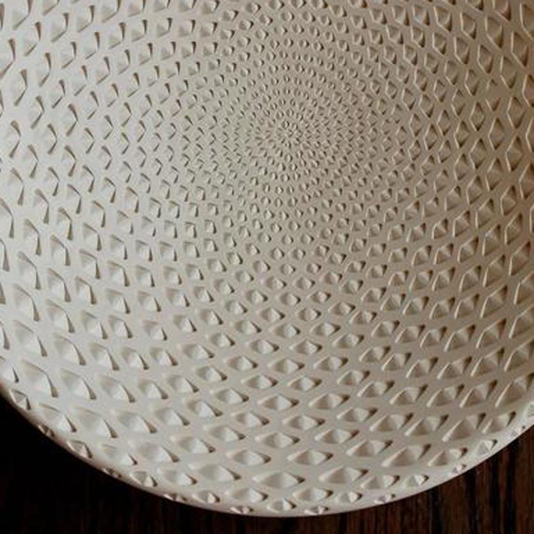 Michael Wisner - White Oval Bowl (handmade, white, pottery, patterned ...