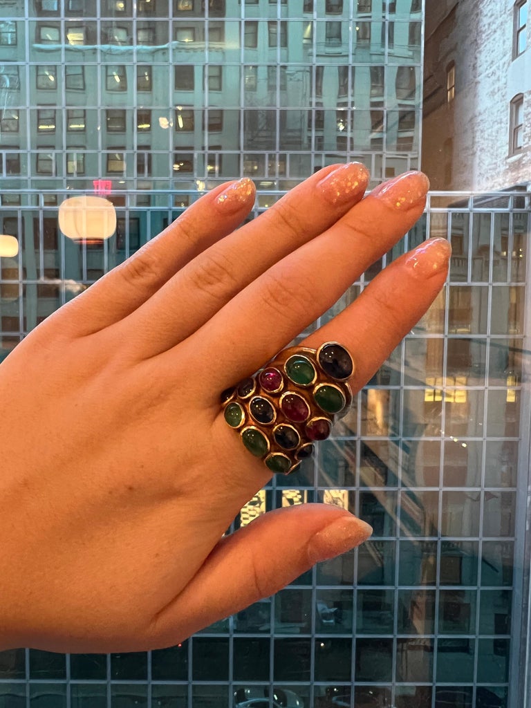 Michael Zobel Cabochon Ruby, Sapphire, Emerald and Gold Ring, circa ...