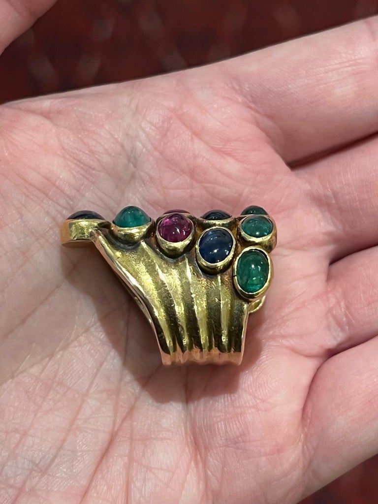 Michael Zobel Cabochon Ruby, Sapphire, Emerald and Gold Ring, circa ...