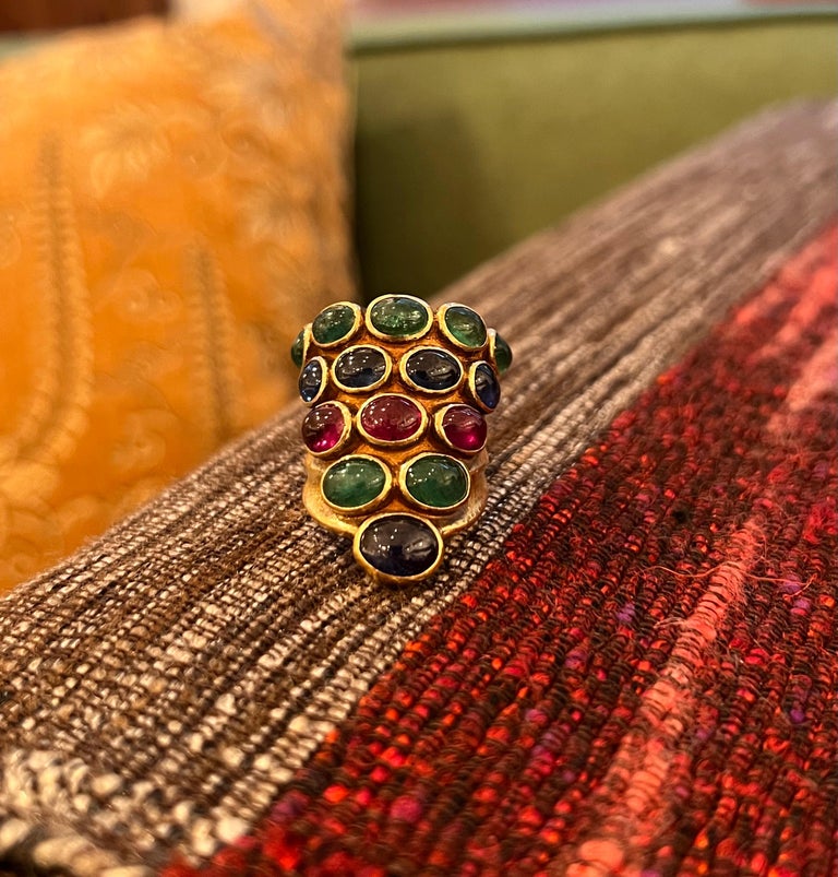 Michael Zobel Cabochon Ruby, Sapphire, Emerald and Gold Ring, circa ...