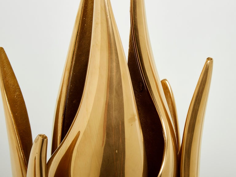 Michel Armand Gilt Bronze Modernist Flame Sculpture Table Lamp, 1970 ...