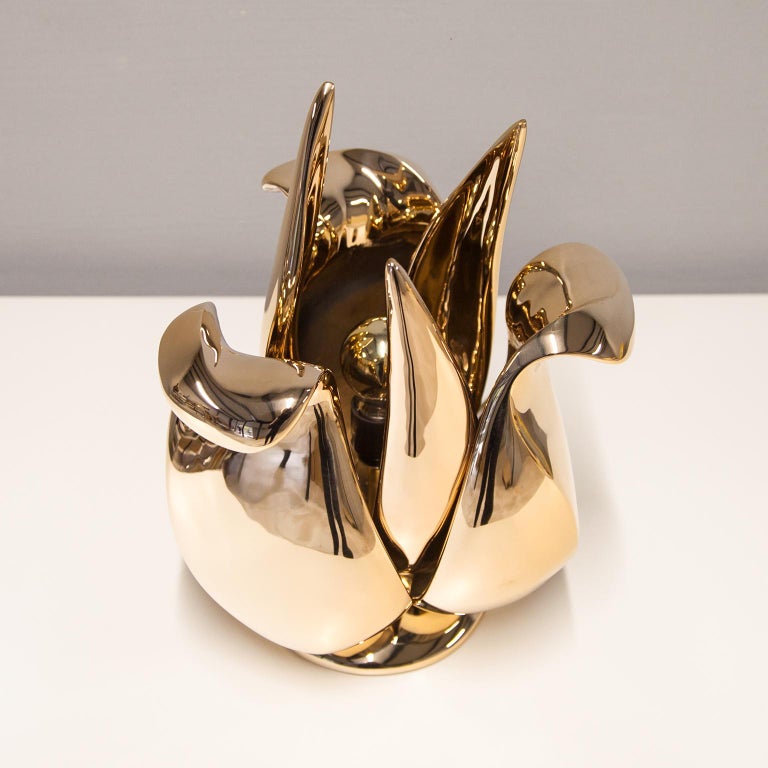 Michel Armand Golden Bronze Flower Table Lamp, France, 1970s For Sale ...