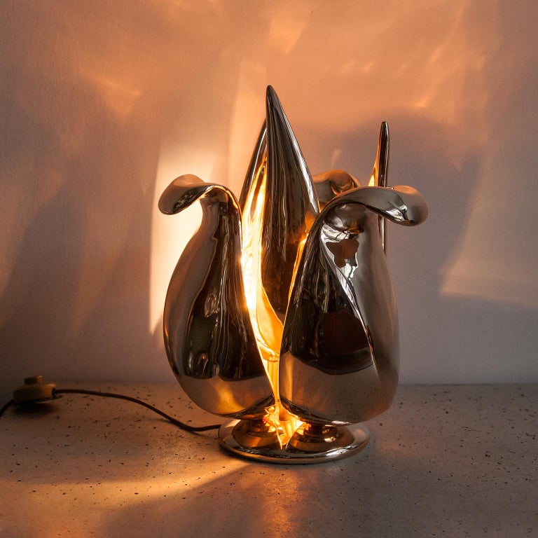 Michel Armand Golden Bronze Flower Table Lamp, France, 1970s For Sale ...