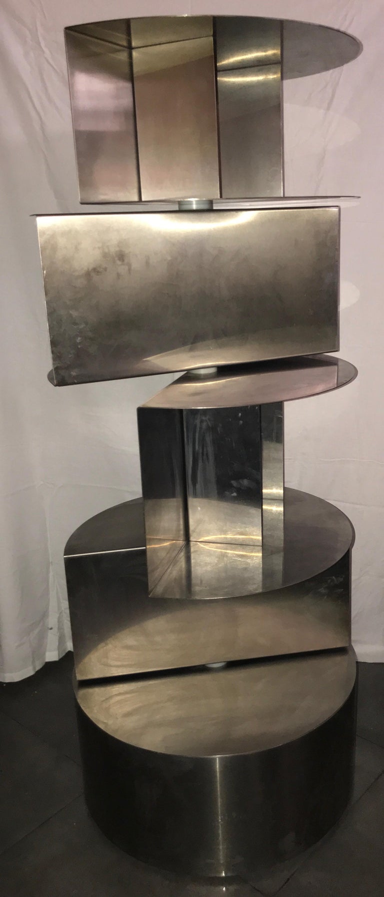 Michel Boyer Large Cylindrical Metal Cabinet, Three Rotating Shelves ...