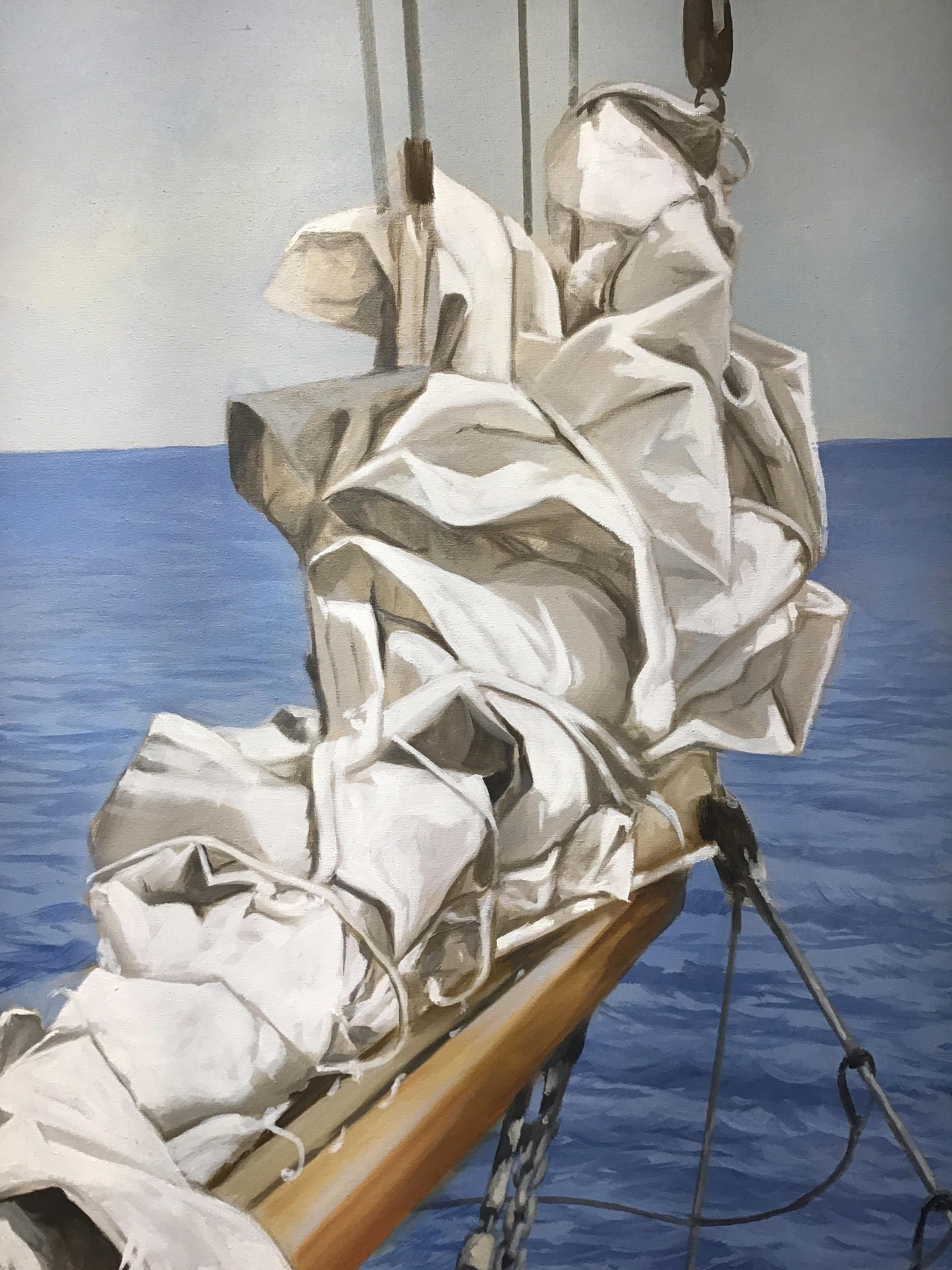 Michel Brosseau - "Tied and True" oil painting of a folded sail and bow ...