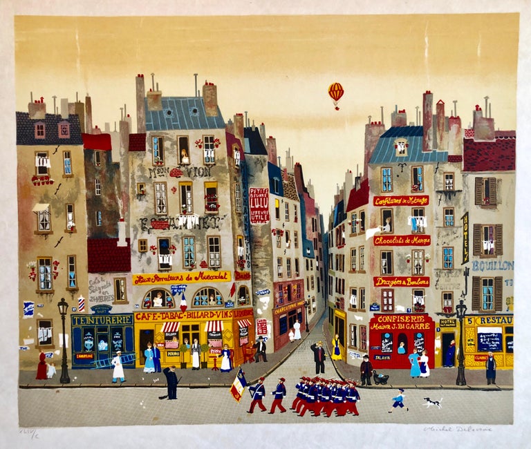 Michel Delacroix - Hand signed Folk Art Naive lithograph on Japon Paper ...