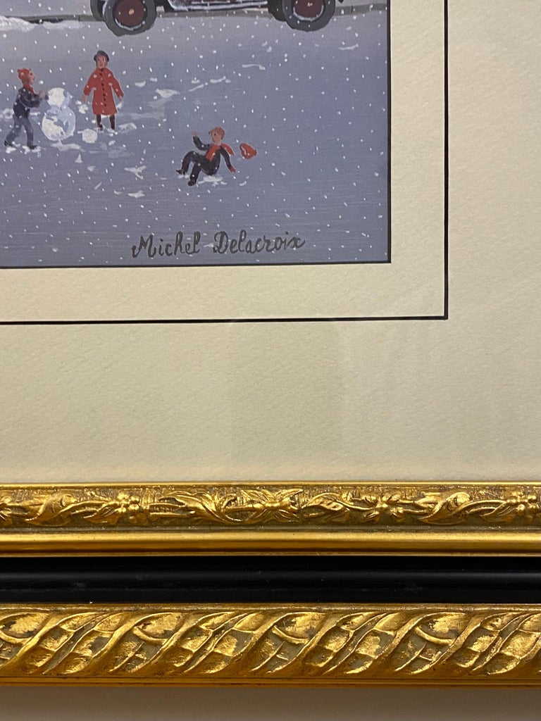 Michel Delacroix Serigraph French Cityscape, Gilt Wood Frame For Sale ...