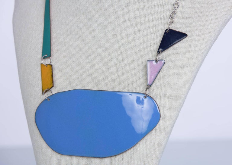 Michel McNabb for Basha Gold Blue Pond Enamel Sterling Silver Chain ...