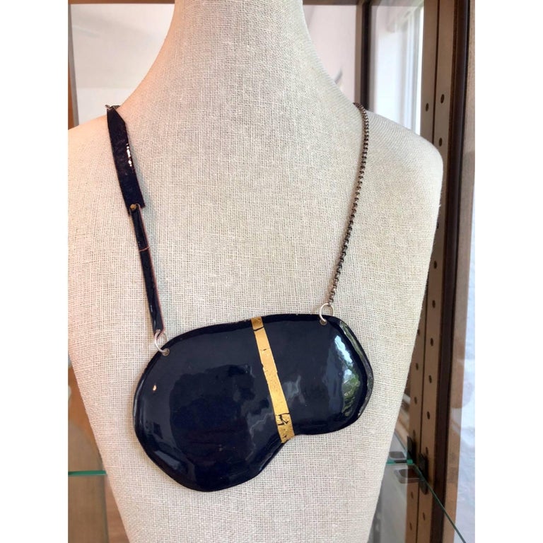 Michel McNabb for Basha Gold Midnight Blue Bean Enamel Silver Chain ...