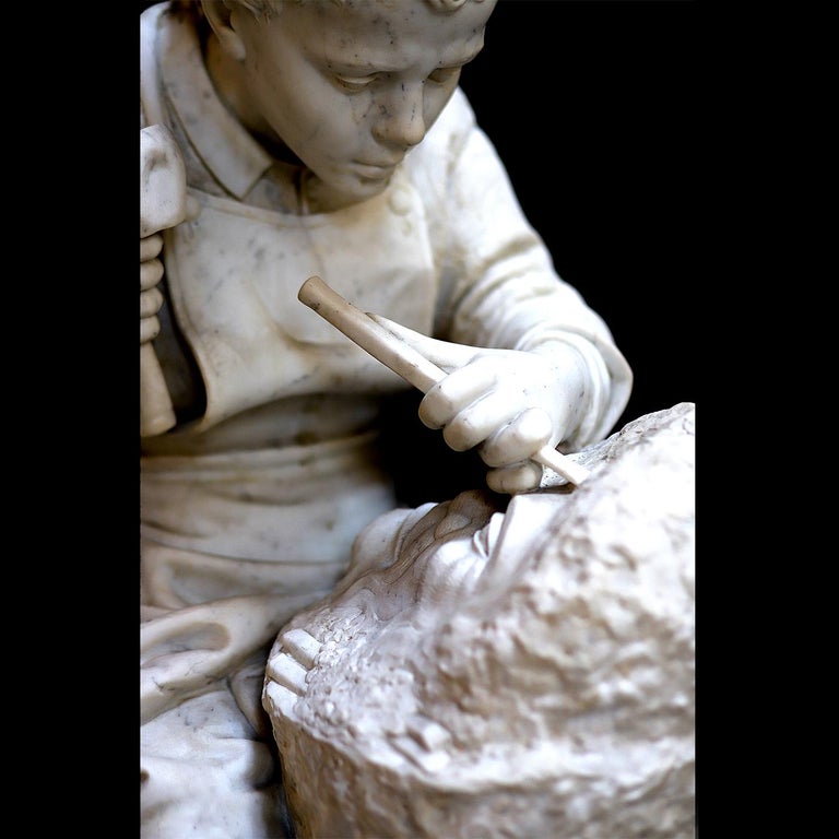 Michelangelo Sculpting the Head of a Fawn Sculpture For Sale at 1stDibs