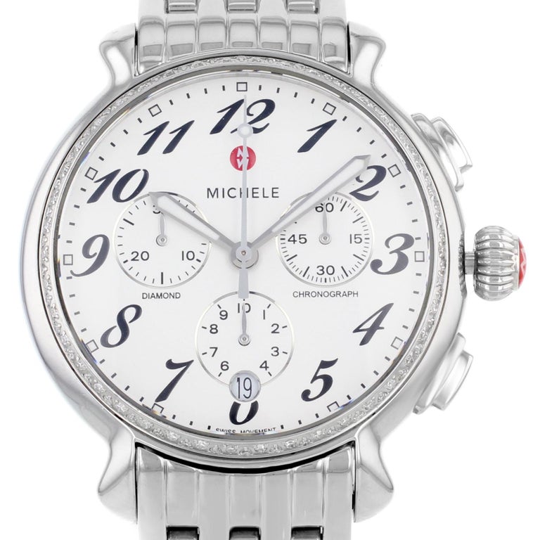Michele Fluette Diamond Silver Dial Chronograph Steel Ladies Watch ...