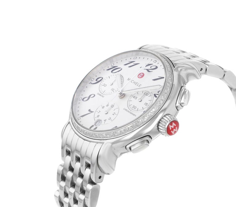 Michele Fluette Diamond Silver Dial Chronograph Steel Ladies Watch ...