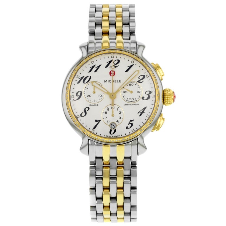 Michele Fluette White Dial Two-Tone Steel 0.36 Carat Ladies Watch ...