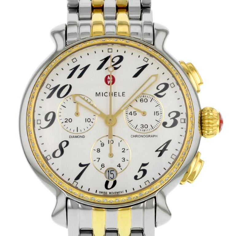 Michele Fluette White Dial Two-Tone Steel 0.36 Carat Ladies Watch ...