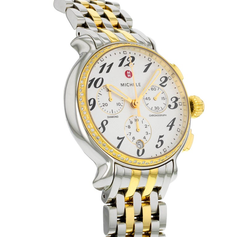 Michele Fluette White Dial Two-Tone Steel 0.36 Carat Ladies Watch ...