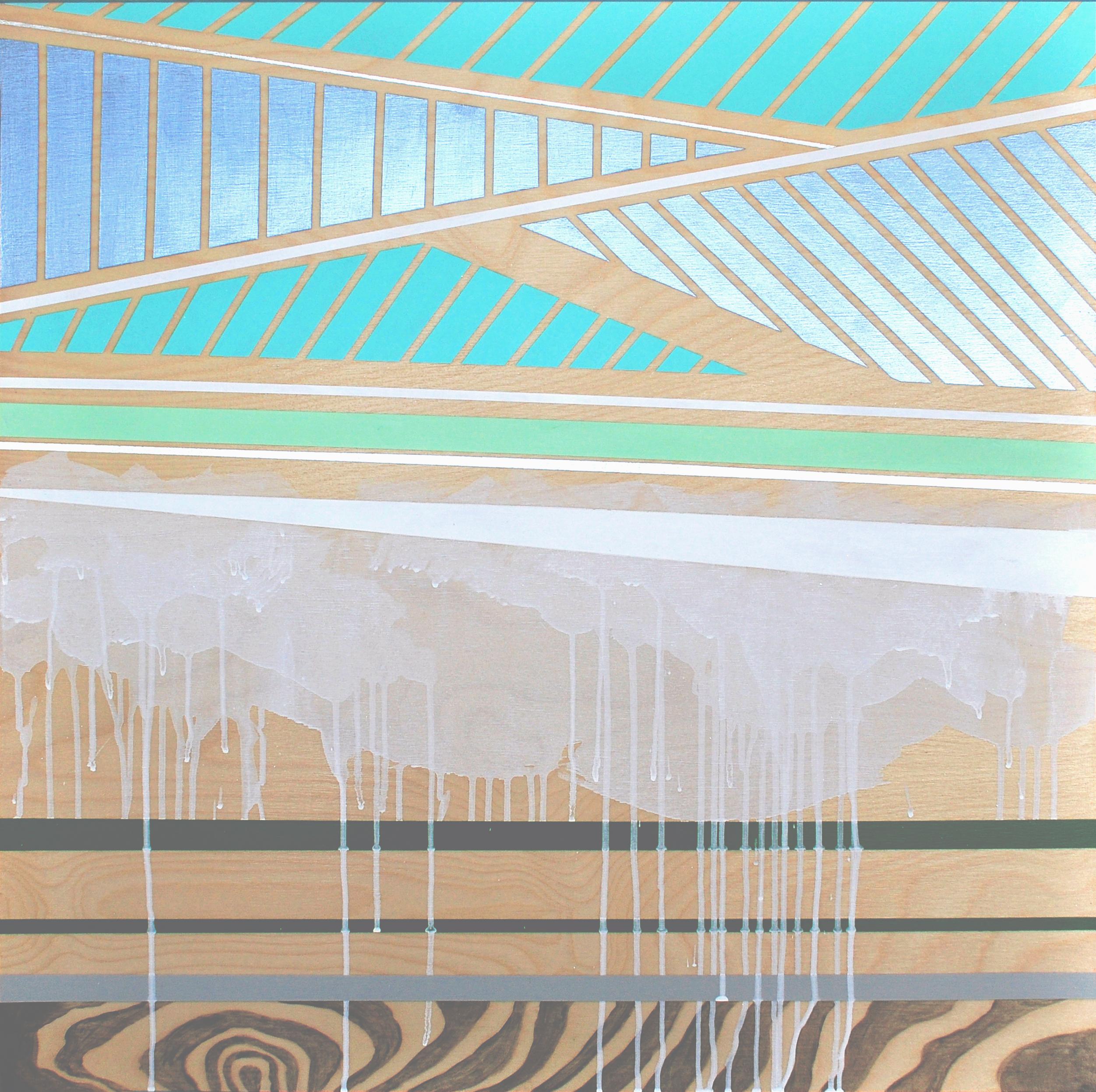 Michele Kishita - "Storm Line" Painting, landscape, pink, teal, blue ...