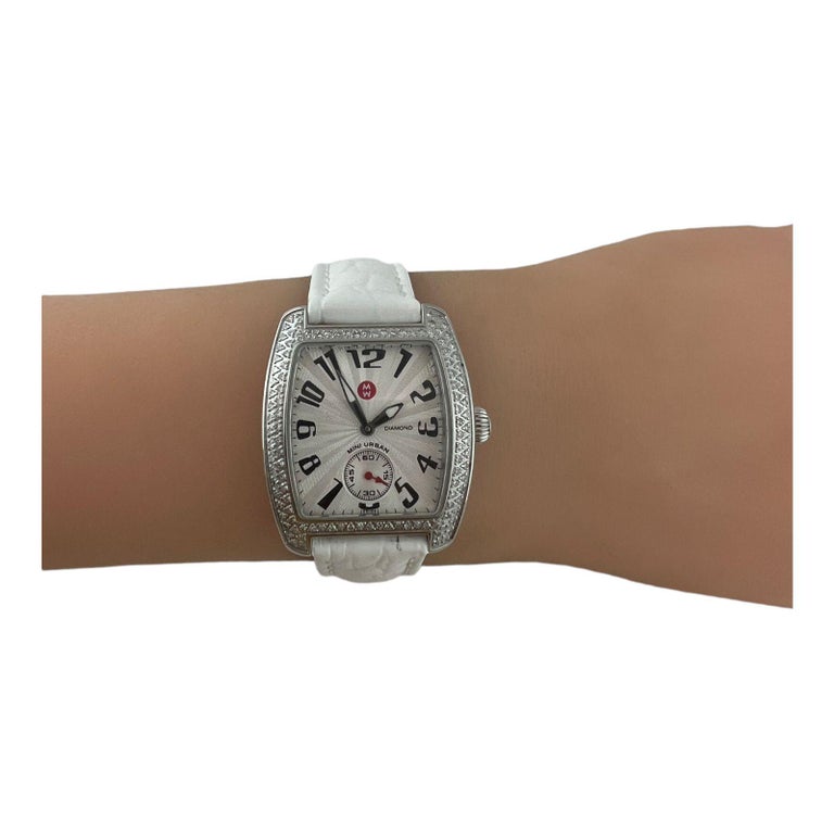 Michele Ladies Mini Urban Diamond Watch White Band Silver Dial For Sale ...