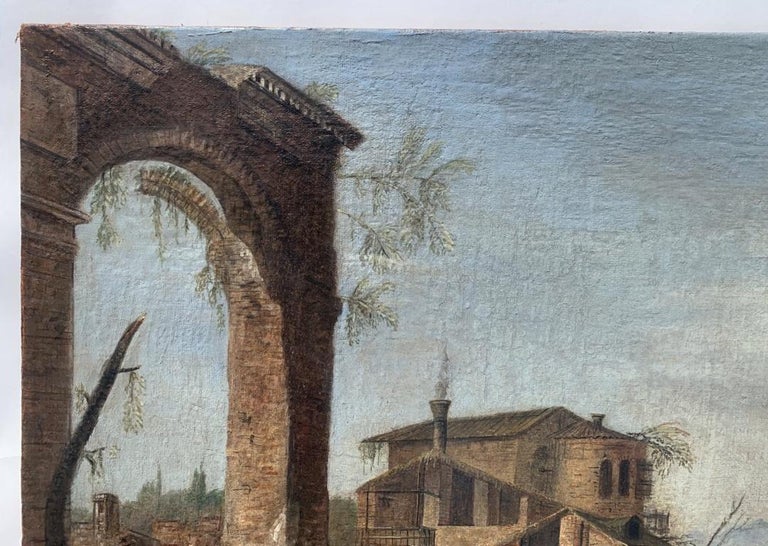 18th century Venetian landscape painting - Ruins figure - Oil on canvas ...