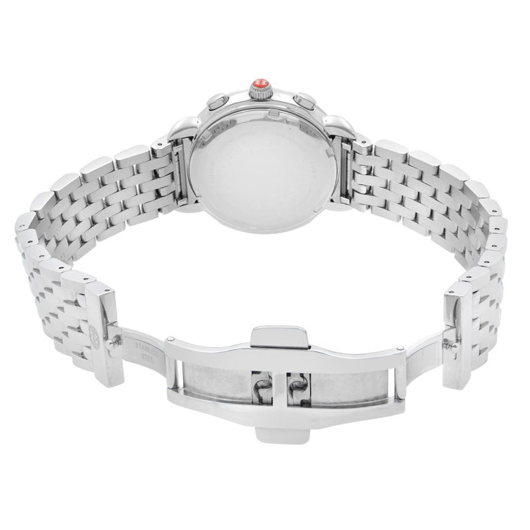 Michele Sidney Diamond Bezel Steel Black Dial Quartz Ladies Watch ...