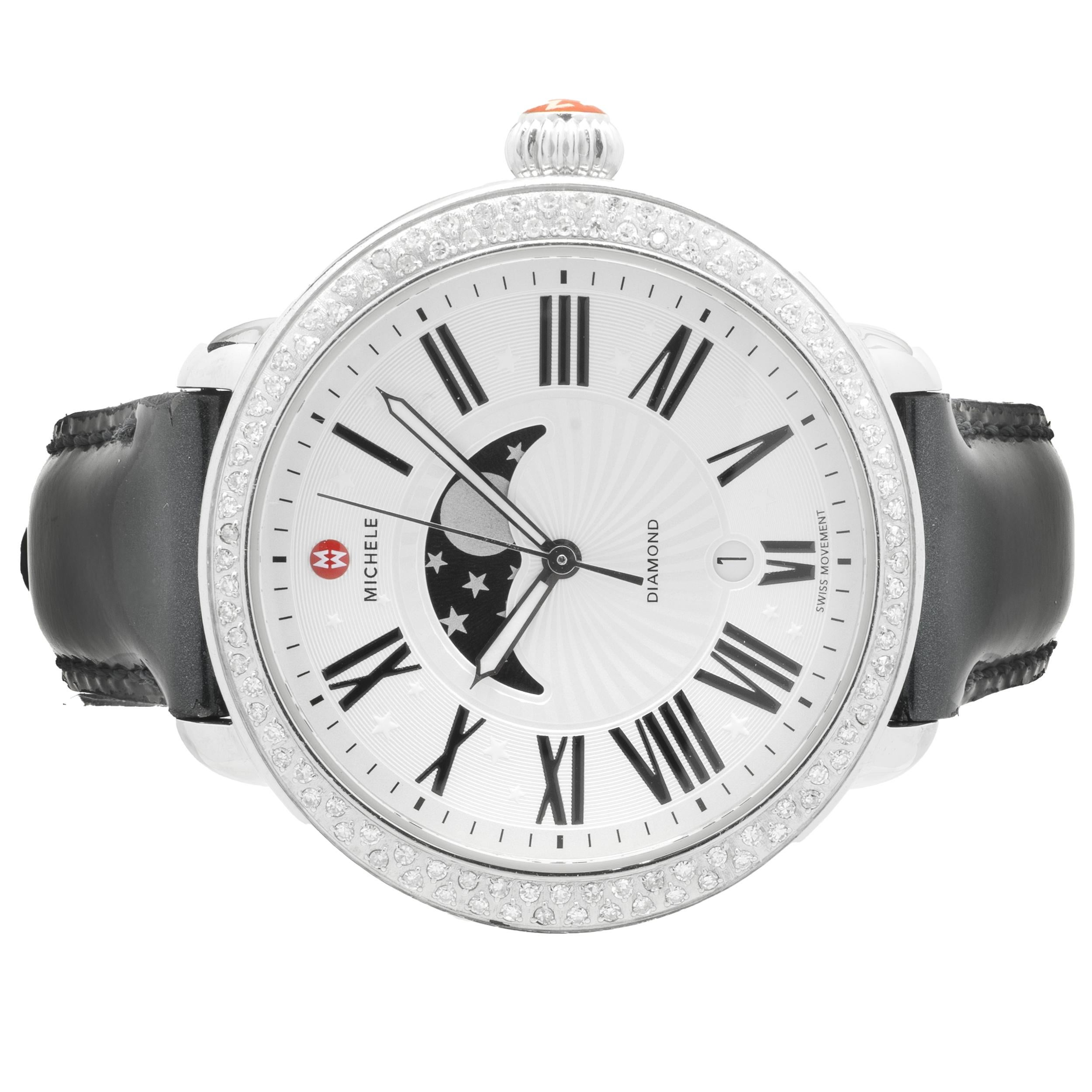 Michele Stainless Steel Diamond Moonphase at 1stDibs