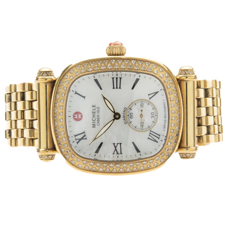 Michele Stainless Steel Gold Plated Diamond Caber Isle For Sale at 1stDibs