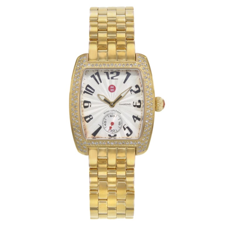 Michele Urban Mini Gold Tone Steel Diamonds Quartz Ladies Watch ...