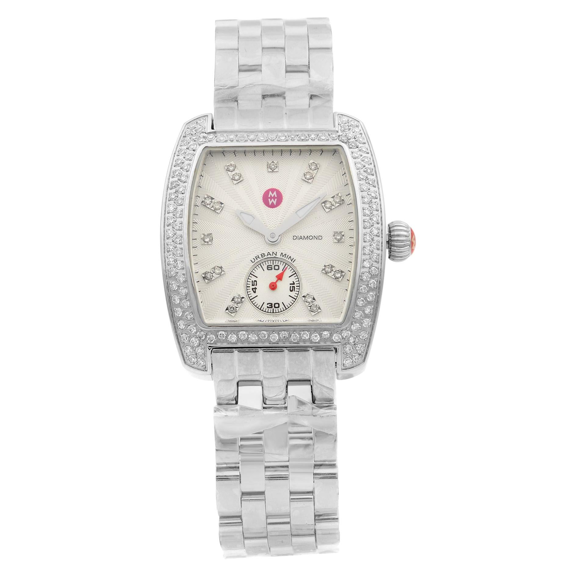 Michele Urban Mini Steel Diamond Silver Dial Quartz Ladies Watch ...