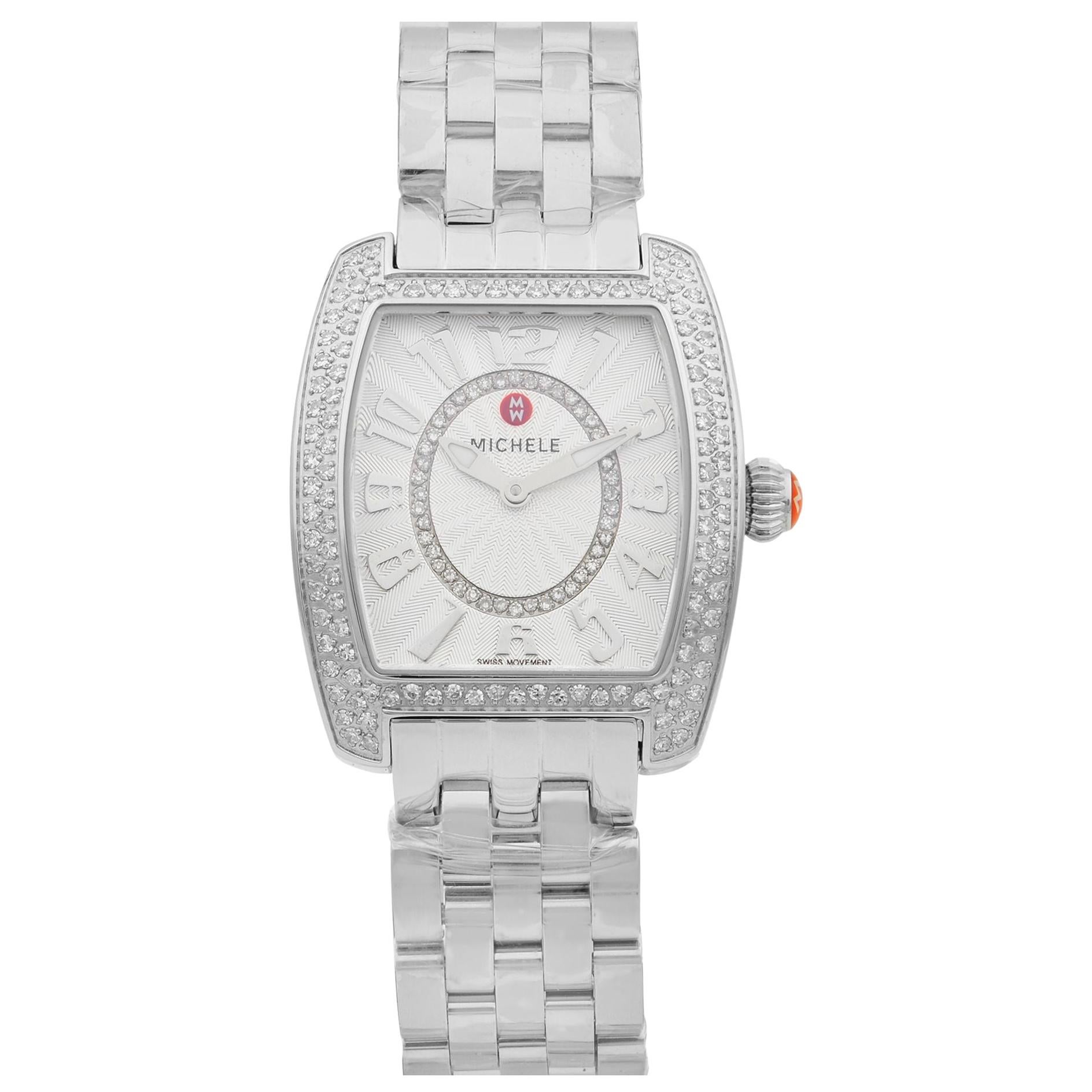 Michele Urban Mini Steel Diamond Silver Dial Quartz Ladies Watch ...