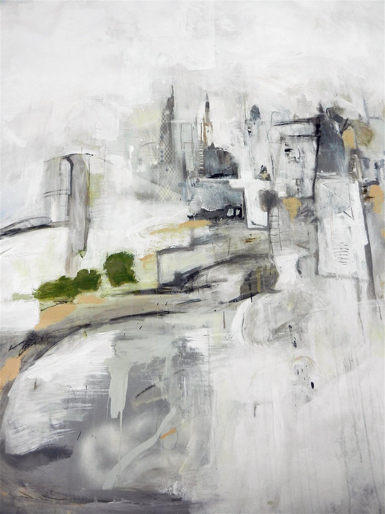 Large abstract painting neutral colors titled 'New York-Encroachment ...
