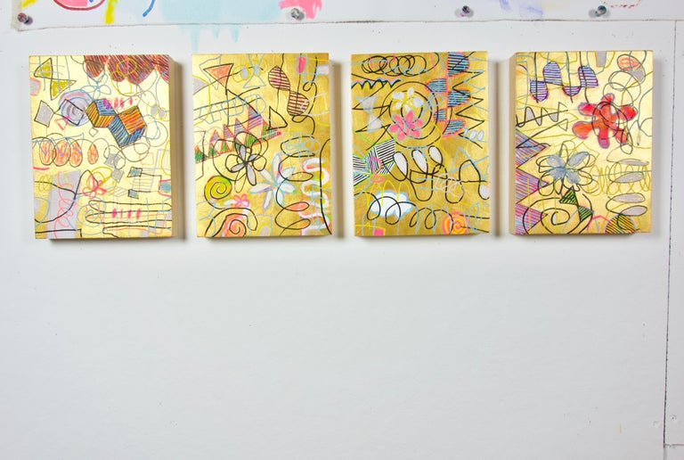 Michelle Louis - "The Golden Rule" 4 Piece Abstract Painting Set - Gold ...