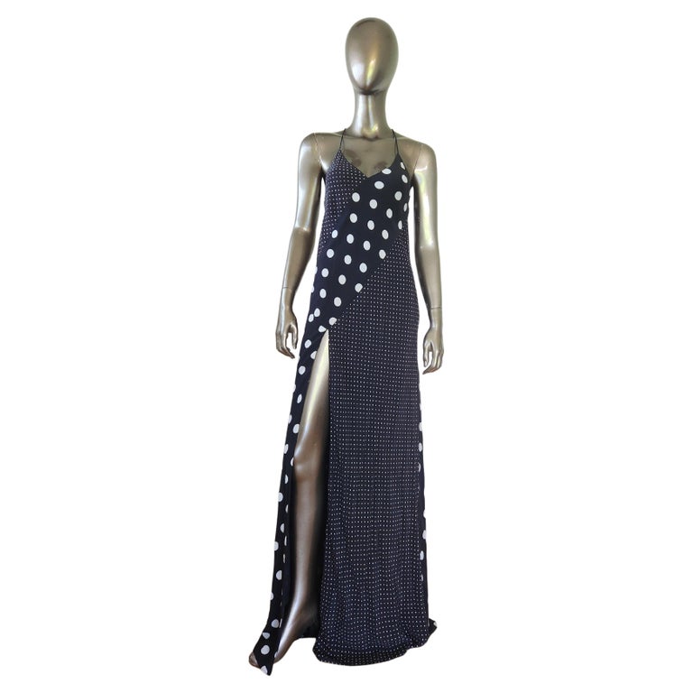 Michelle Mason Polka Dot Long Max Evening Silk High Split Wrap Runway ...