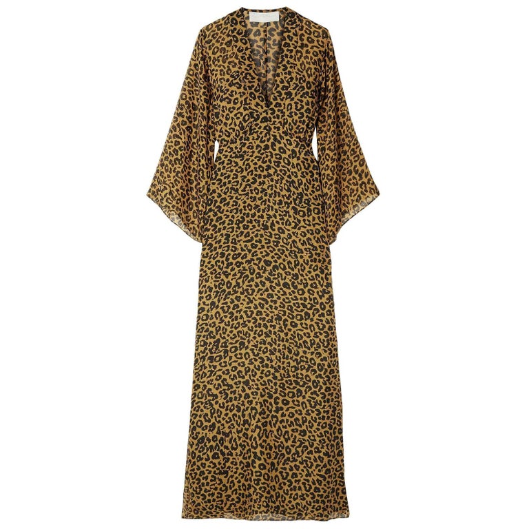 Michelle Mason Wrap Effect Leopard Print Silk Chiffon Maxi Dress For