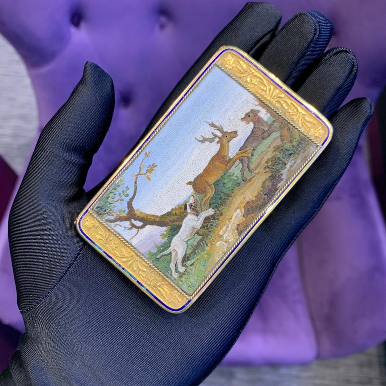 Micro Mosaic Gold Snuff Box For Sale at 1stDibs