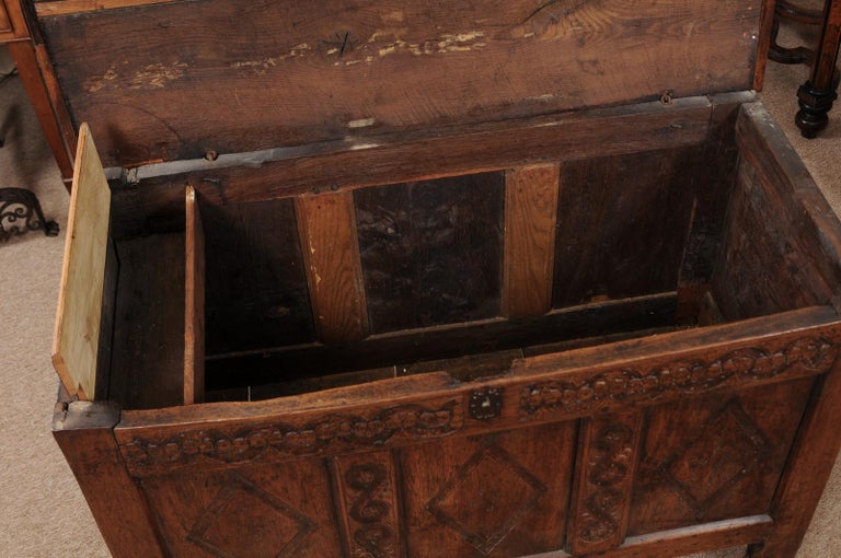 Mid-17th Century English Oak Coffer with Diamond Carving at 1stDibs