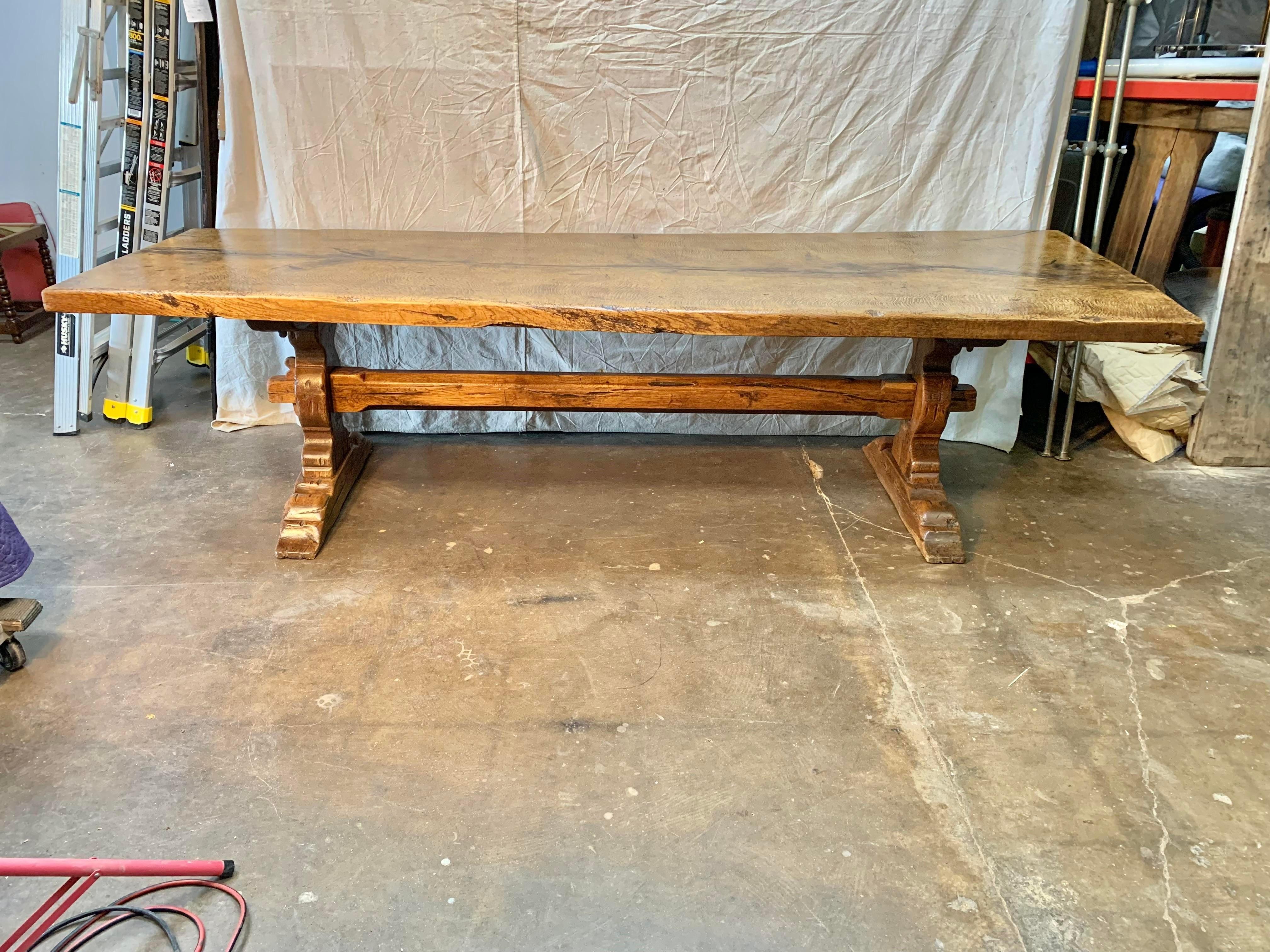 Mid 1800s French Walnut Single Plank Monastery Table For Sale at 1stDibs
